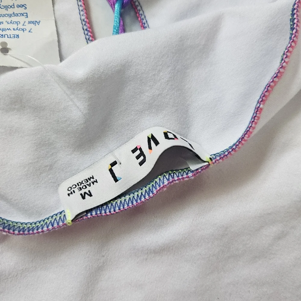 love J | Tops | White Rainbow Pink Stitch Halter Crop Top Club Top ...